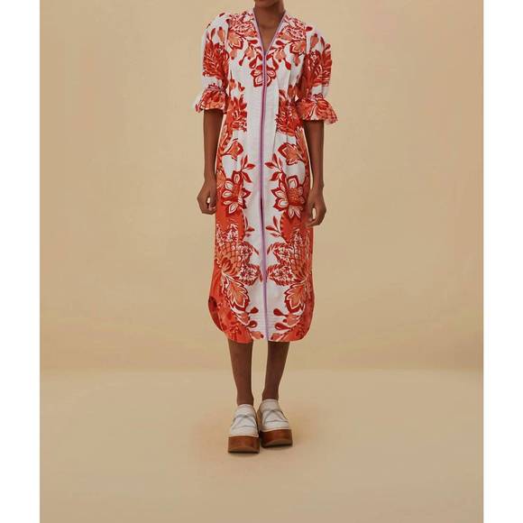 FARM Rio | Dresses | New Farm Rio Aura Midi Dress In Orange Multi ...